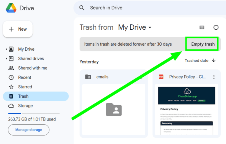 How much storage space is used by my Google Drive trash? | Filerev
