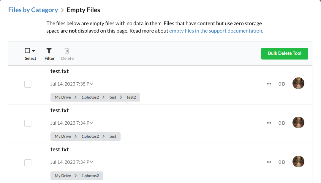 View and Clean up Empty Files & Empty Folders - Filerev for Google Drive